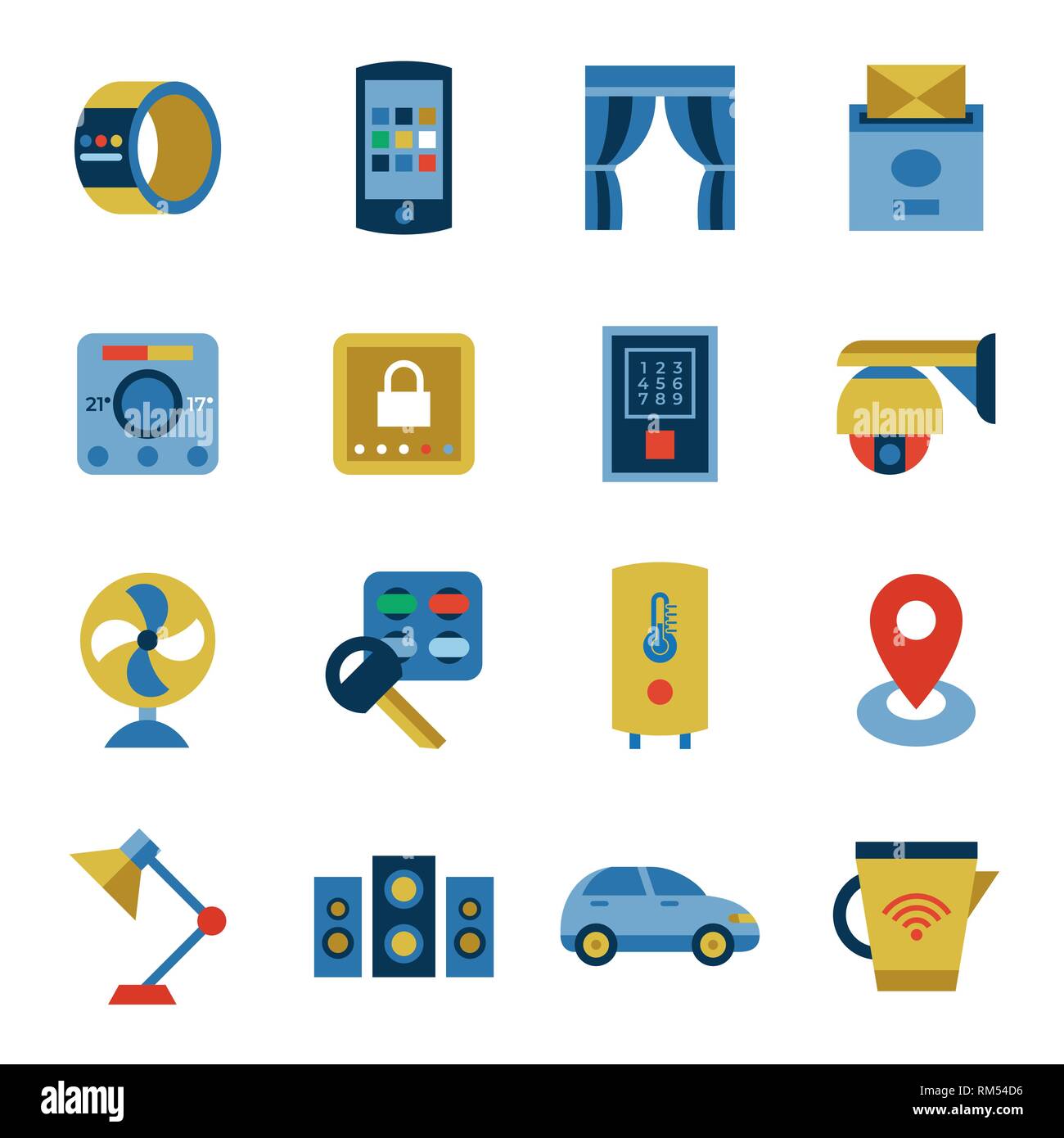 Digital vector wireless smart and digital house simple icons, flat ...