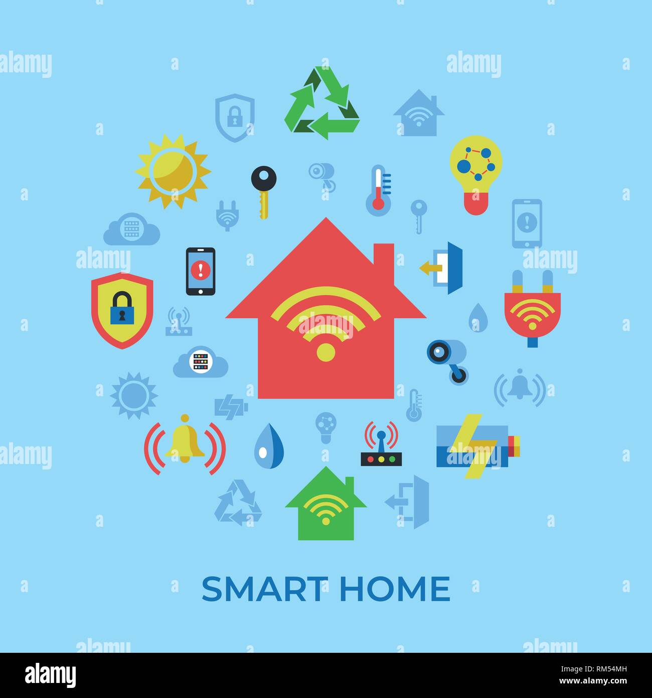 Digital vector wireless smart and digital house simple icons, flat ...
