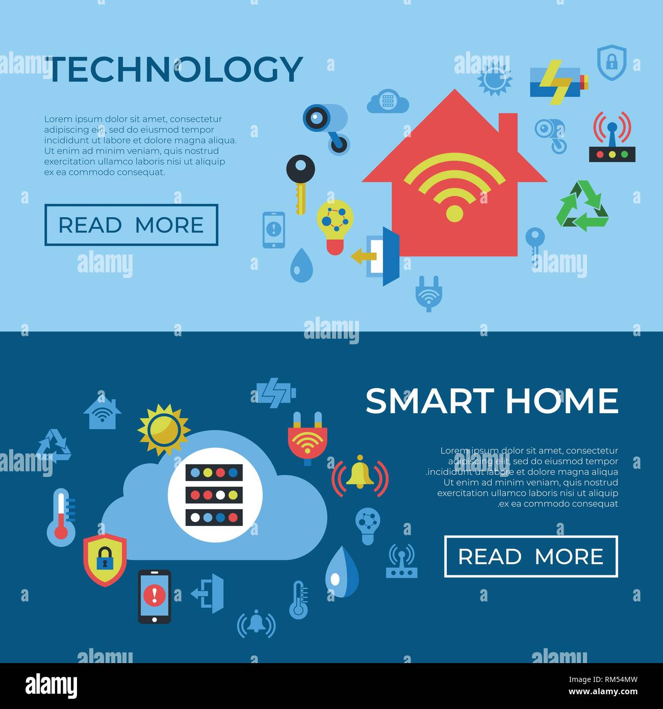 Digital vector wireless smart and digital house simple icons, flat ...