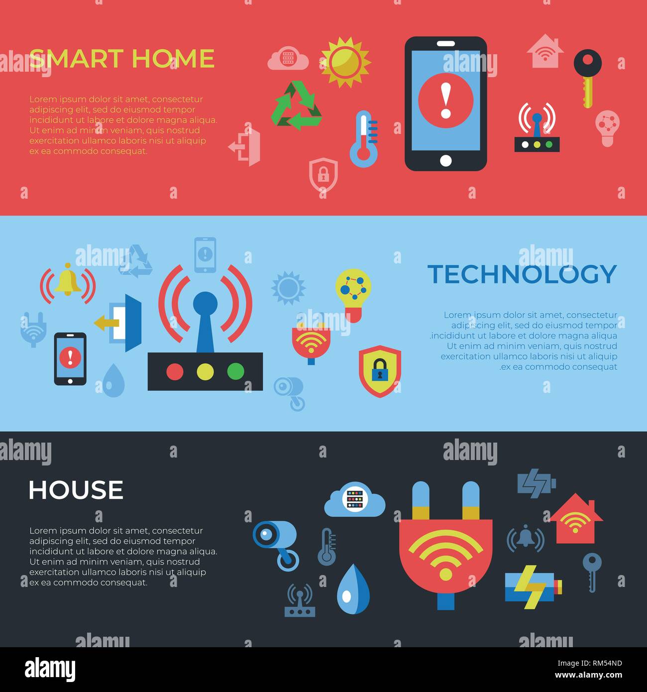 Digital vector wireless smart and digital house simple icons, flat ...