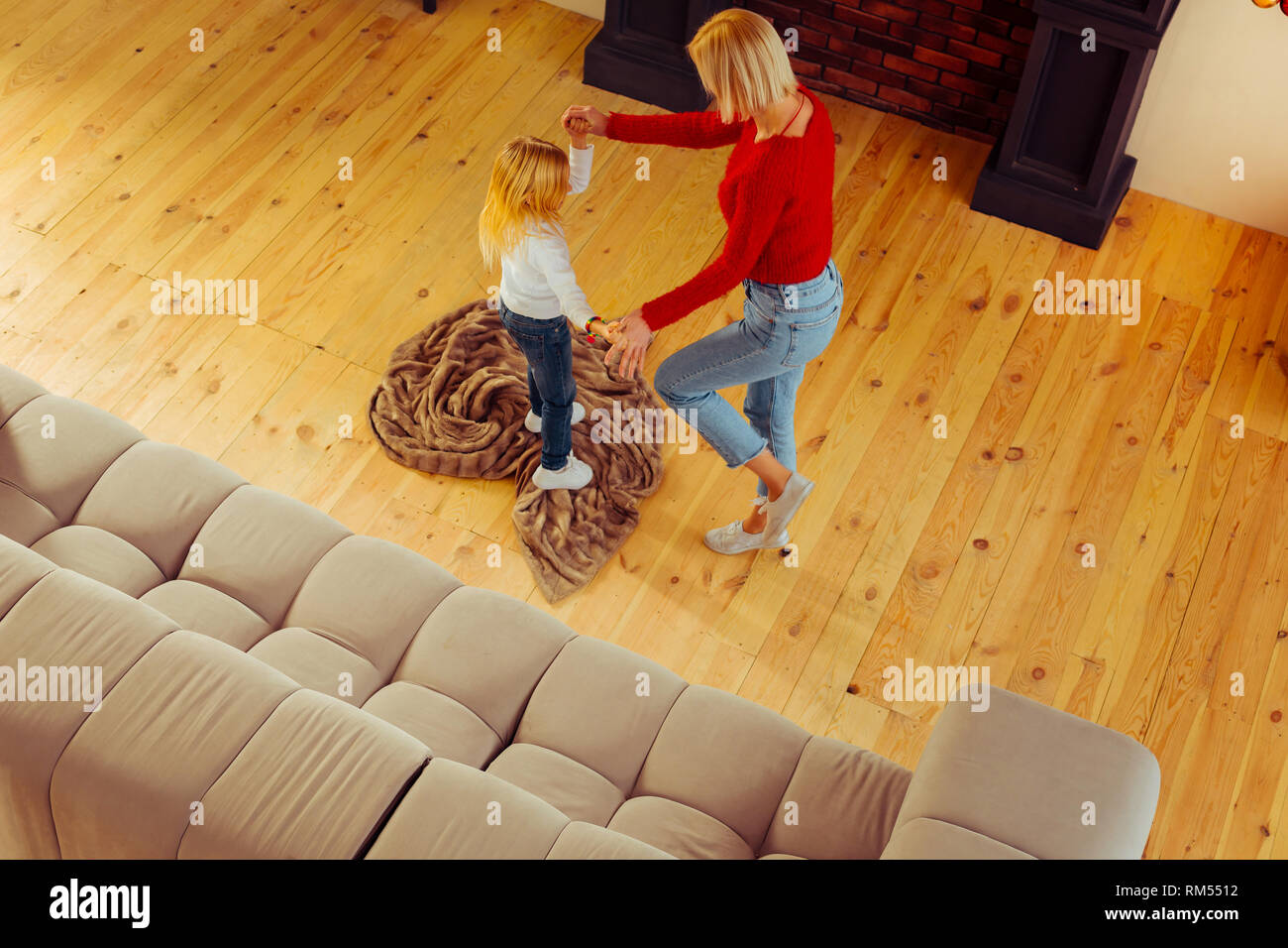 Top view photo of cute females that dancing at home Stock Photo - Alamy