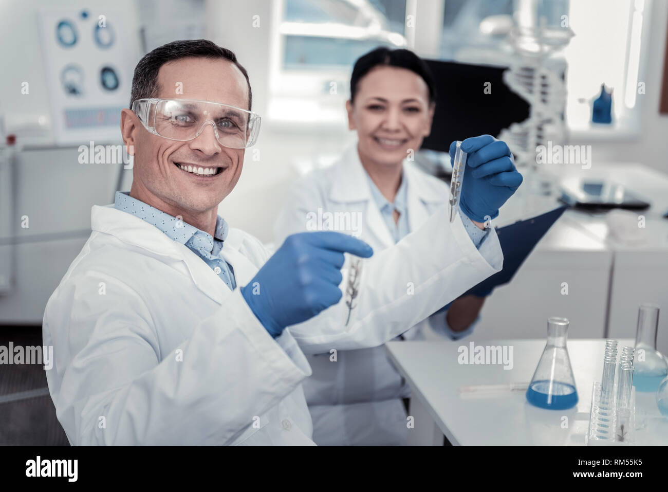 Smiling scientist is happy with his scientific achievements Stock Photo ...