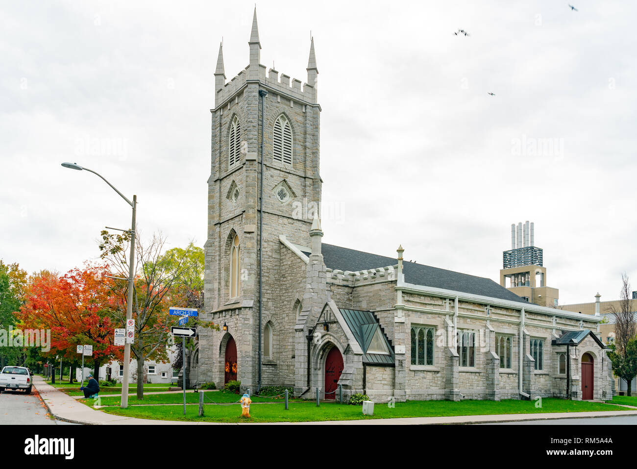 Fall color of the St. James' Anglican Church at Kingston, Canada Stock ...