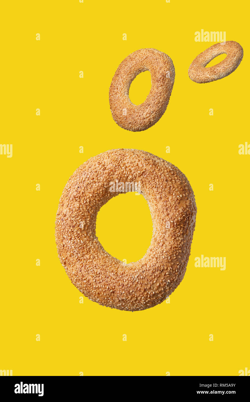 Flying Food Concept Turkish Traditional Sesame Bagels Bakery Design ...