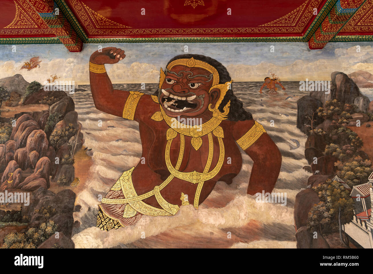 Giant mermaid in Wat Phra Kaew mural Stock Photo - Alamy