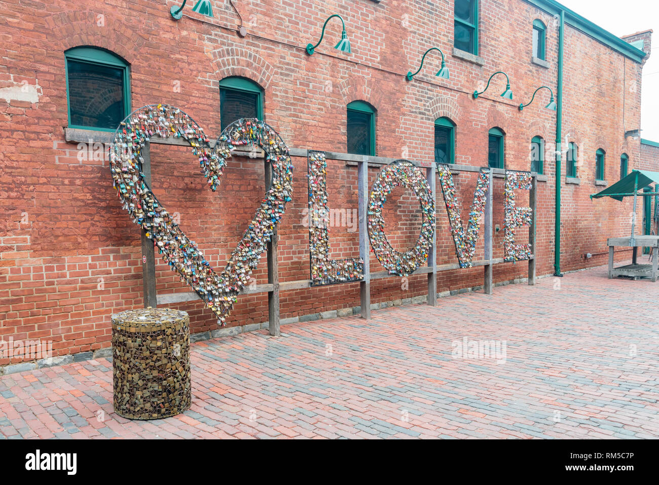 Toronto, OCT 5: Love lock wall in The Distillery Historic District on ...
