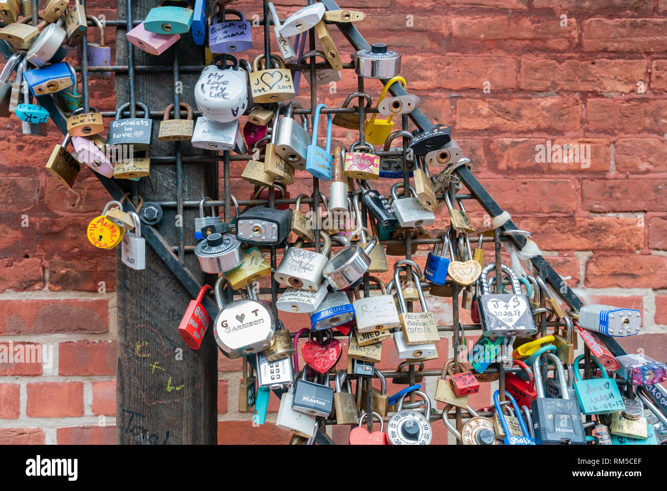 Toronto, OCT 5: Love lock wall in The Distillery Historic District on ...