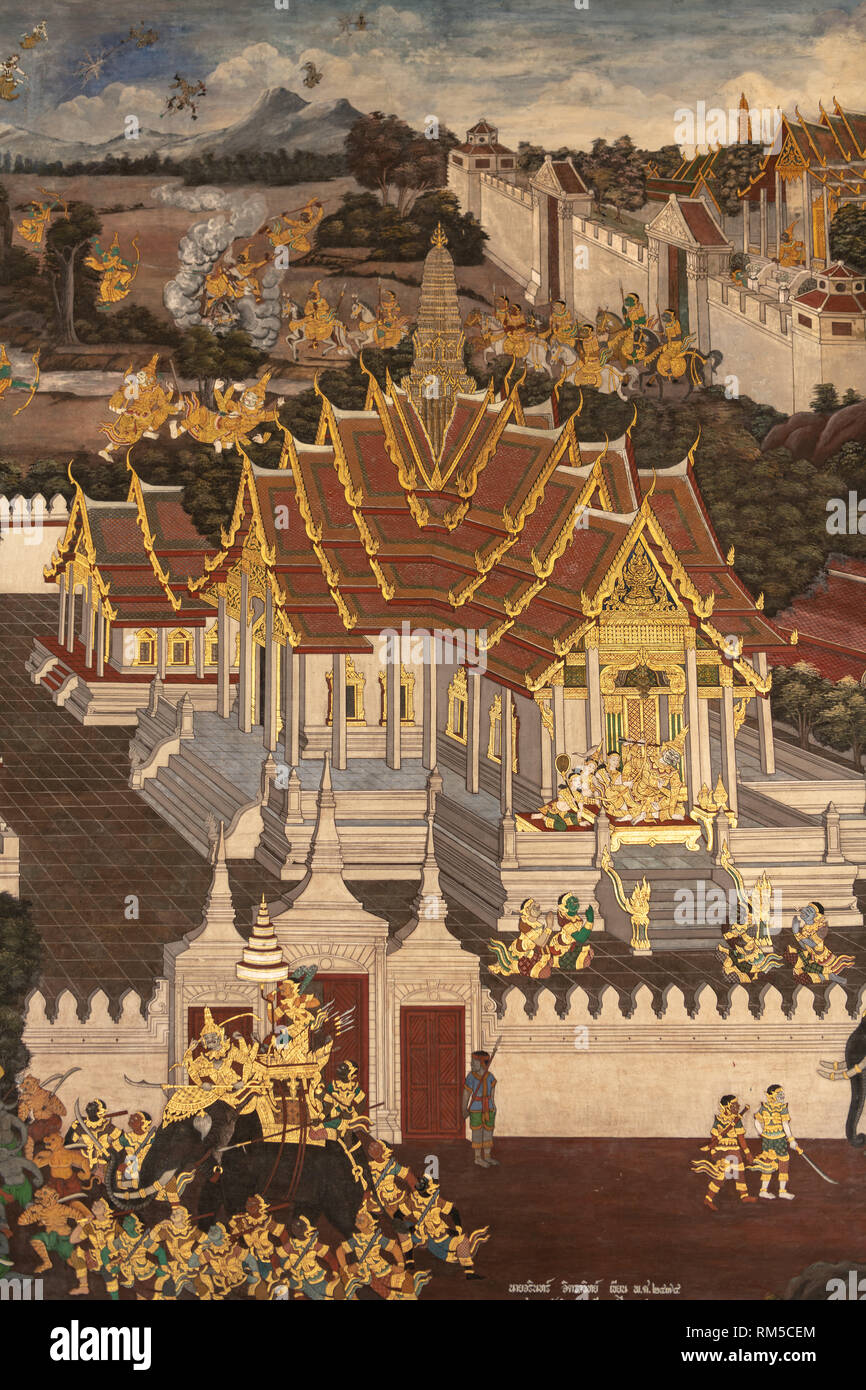 White castles in Wat Phra Kaew murals Stock Photo - Alamy