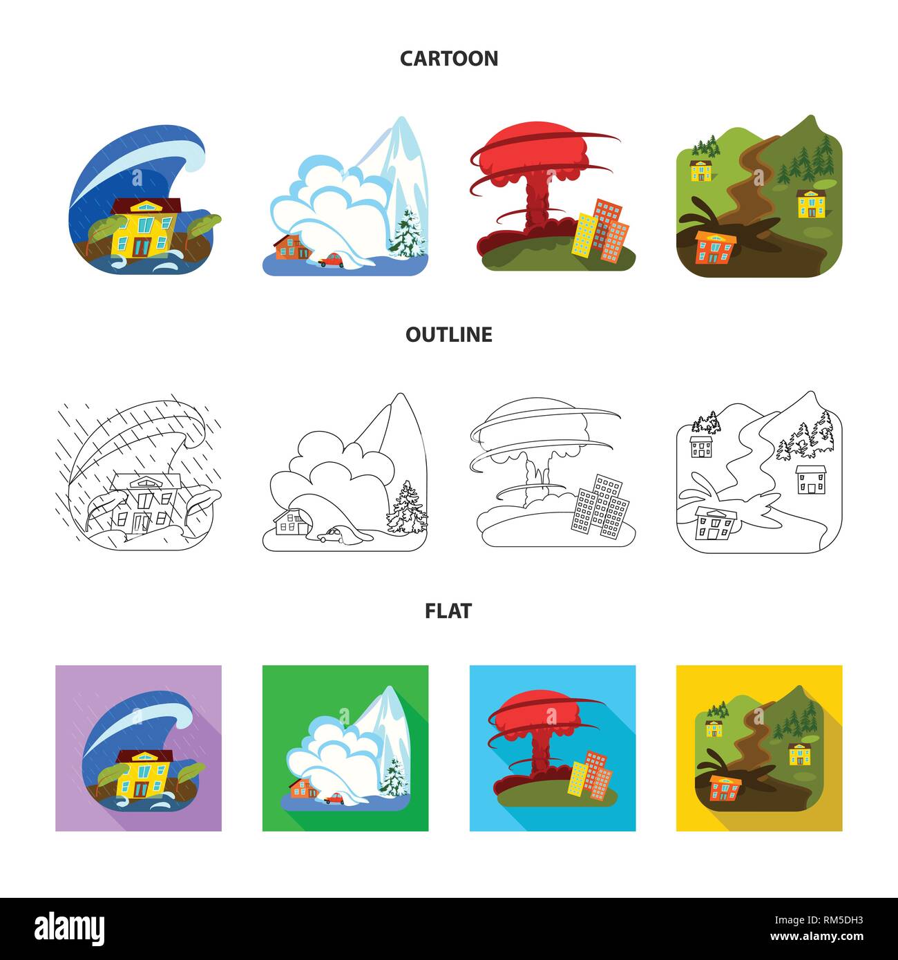 Vector illustration of weather and distress sign. Collection of weather ...