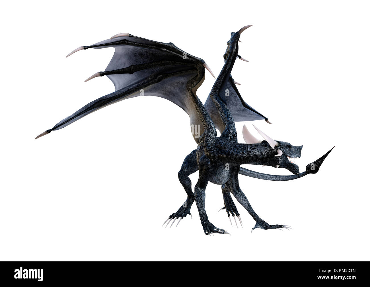 3D rendering of a black fantasy dragon isolated on white background ...