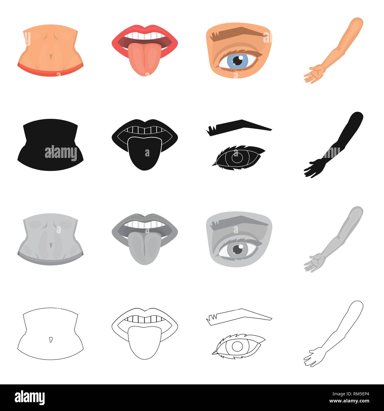 Vector illustration of body and part symbol. Set of body and anatomy ...