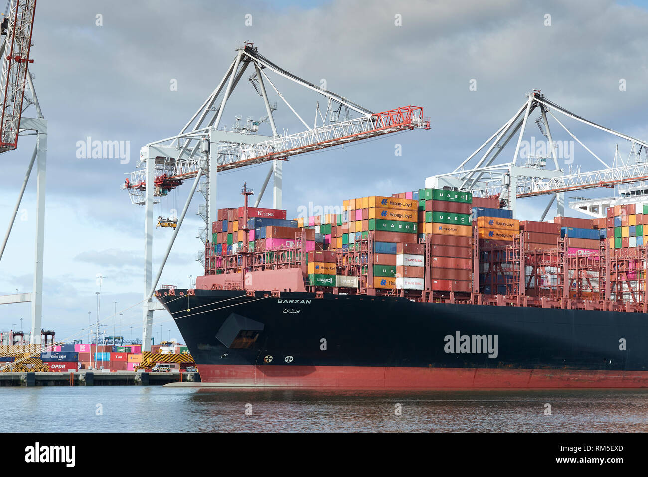 The 400 Metre Long, Ultra-Large Container Vessel, BARZAN, Loading And ...