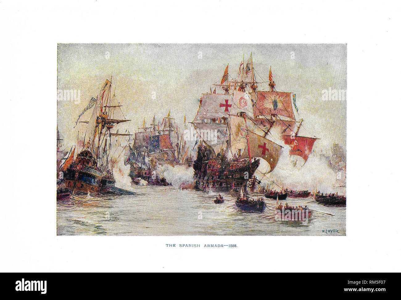 Spanish Armada 1588, Illustration 'The British Battle Fleet' Jane 1915 ...