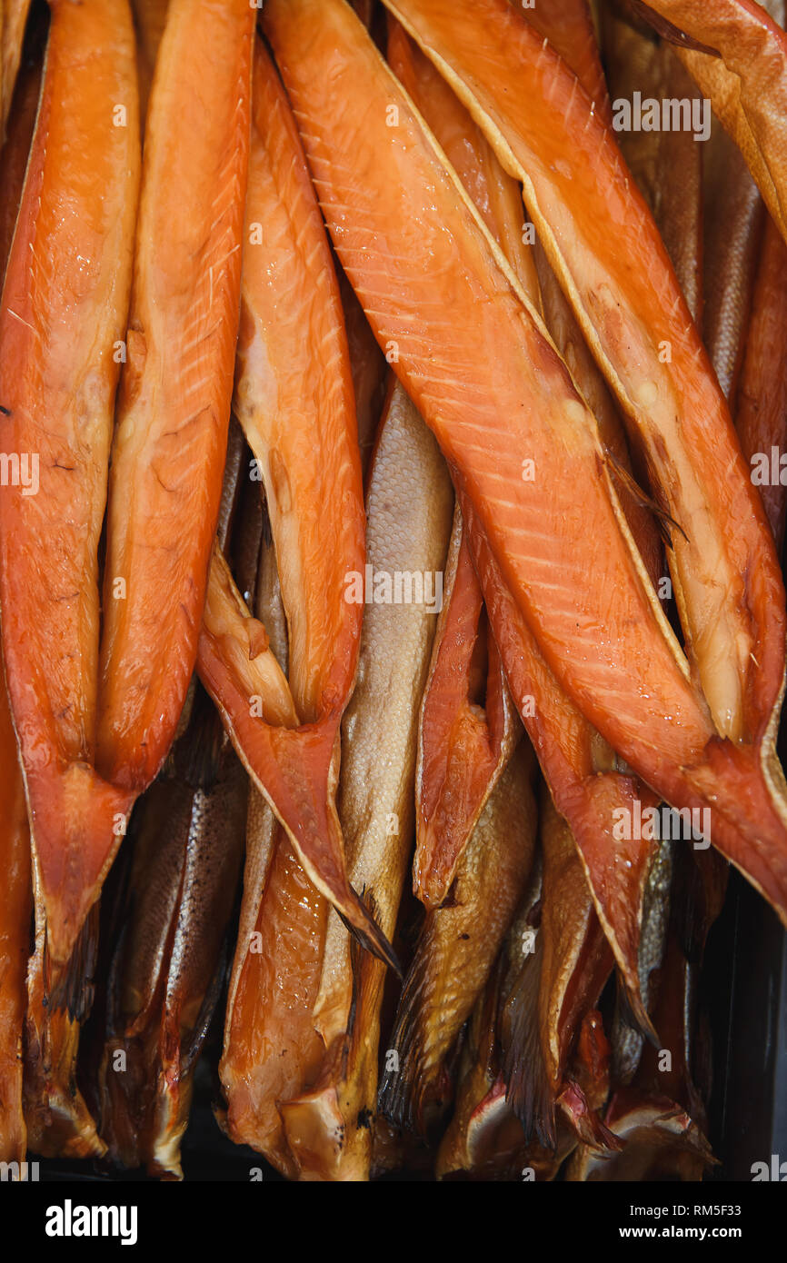Sea fish. Dried, smoked fish on fair Stock Photo - Alamy