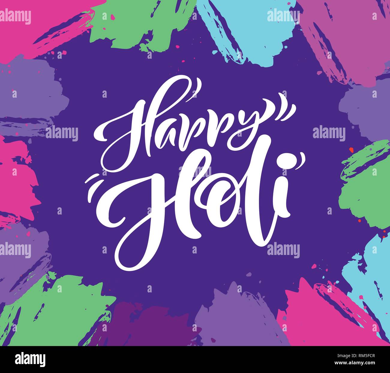 Happy Holi spring festival of colors greeting vector calligraphy ...