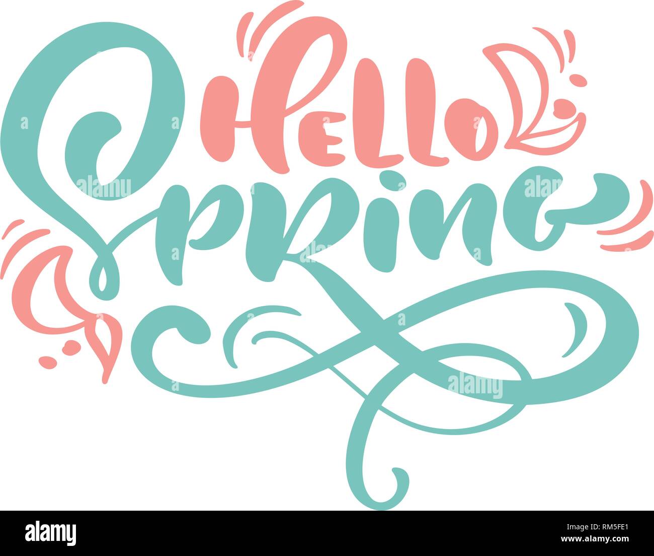 Calligraphy lettering phrase Hello Spring. Vector Hand Drawn Isolated ...