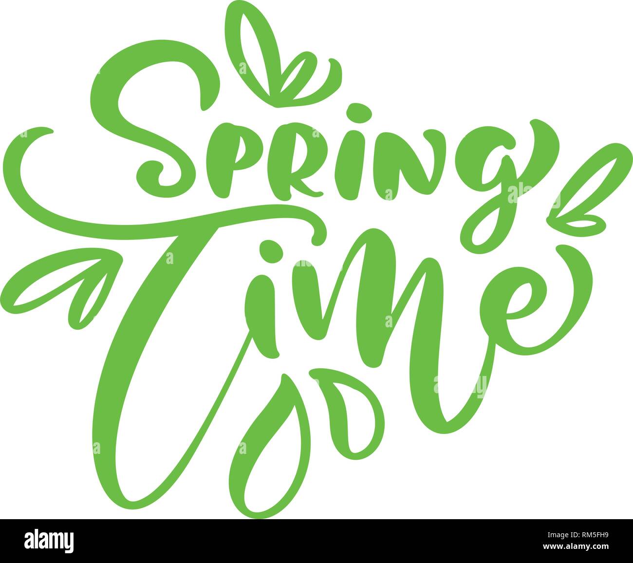 Green Calligraphy lettering phrase Spring Time. Vector Hand Drawn ...