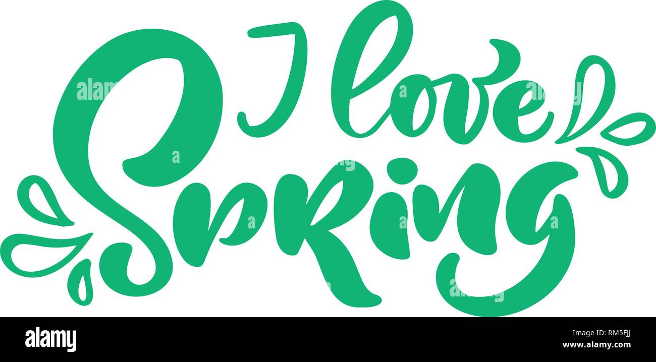 Calligraphy lettering phrase I Love Spring. Vector Hand Drawn Isolated ...