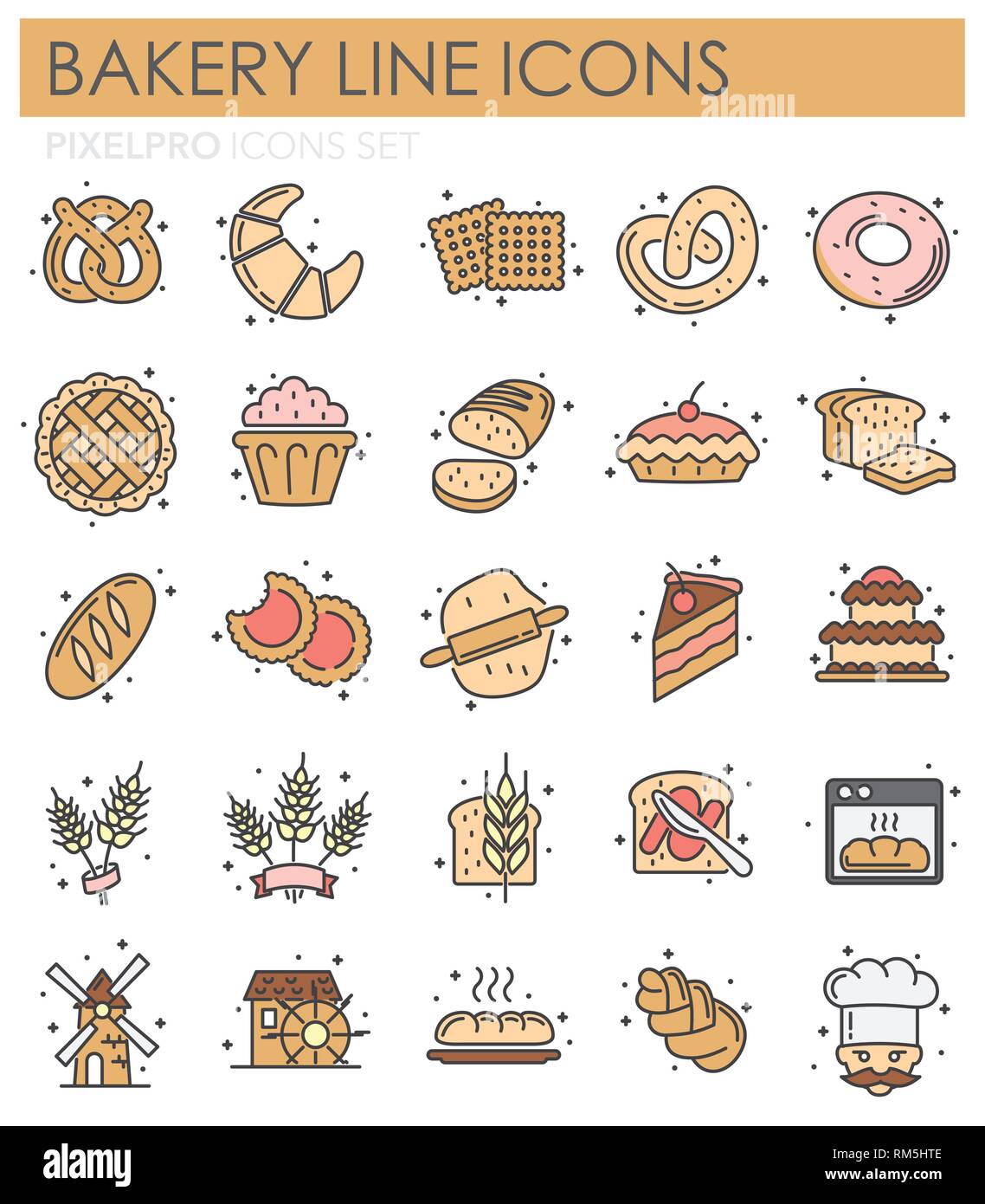 Bakery outline icons set on white background for graphic and web design ...