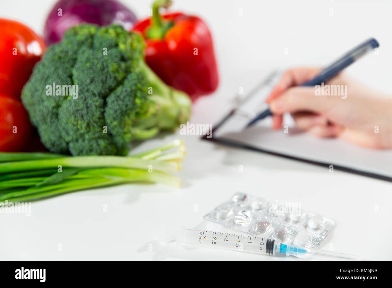 Vegetable diet nutrition or medicaments concept. Female person hands ...