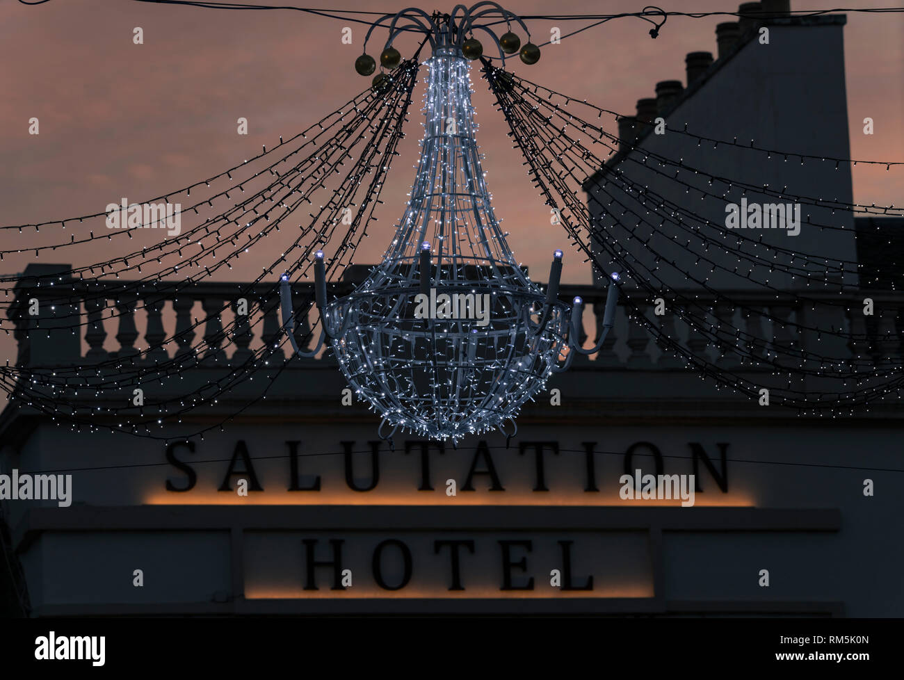 The Chistmas lights of St John street at dusk in Perth, Scotland, UK ...