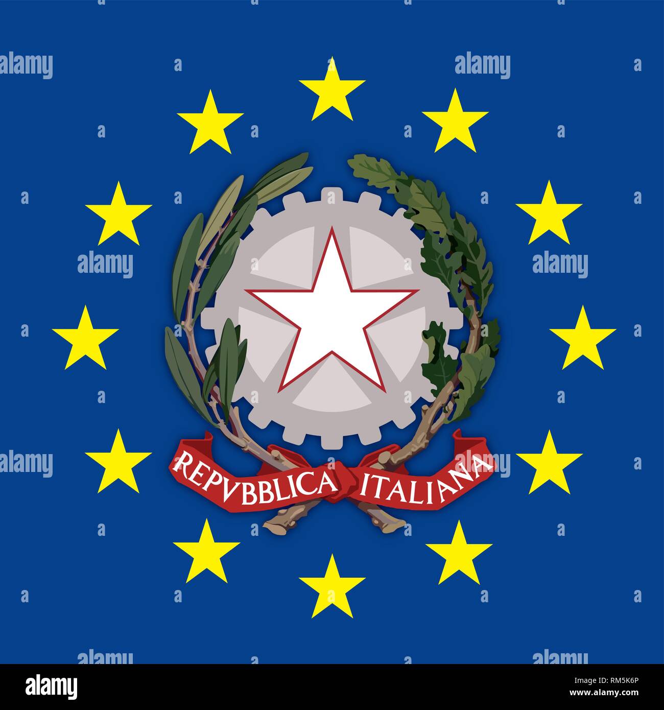 Italy coat of arms on the European Union flag, vector illustration ...