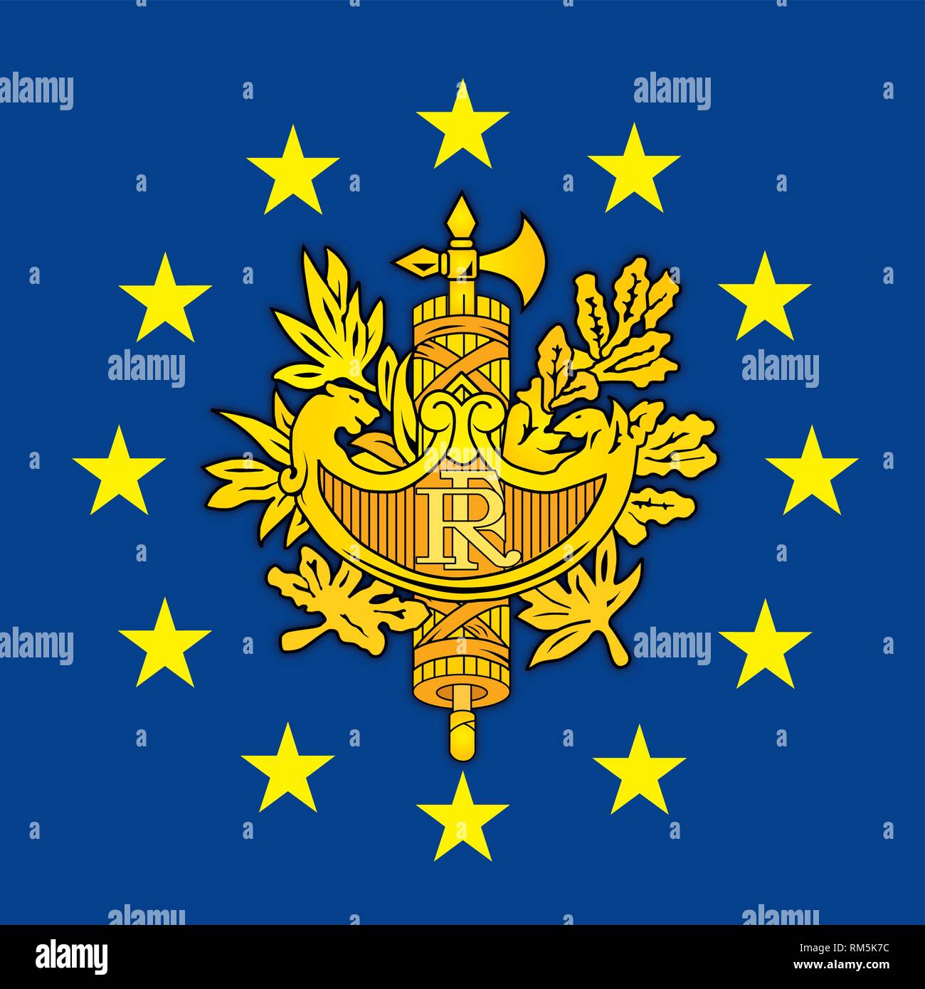 France coat of arms on the European Union flag, vector illustration ...