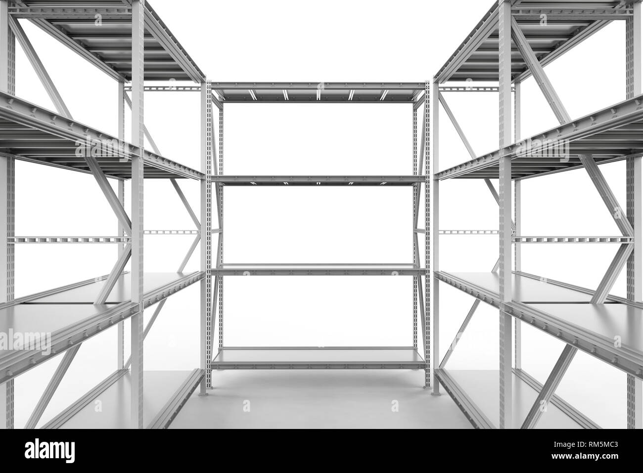 3d rendering empty warehouse rack isolated on white Stock Photo - Alamy