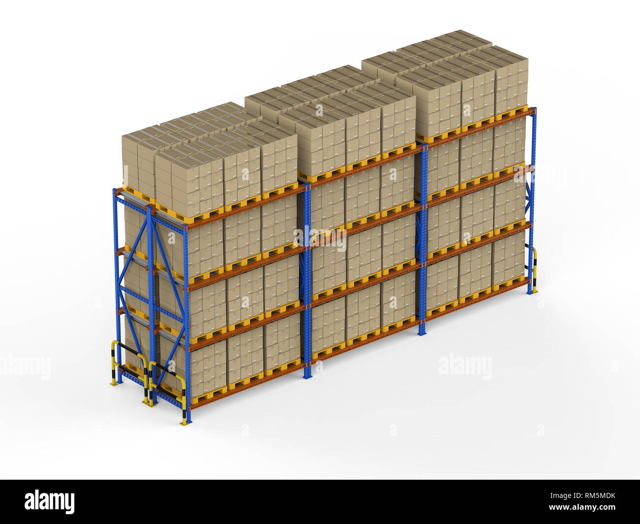 3d rendering warehouse rack with cardboard boxes on white background ...
