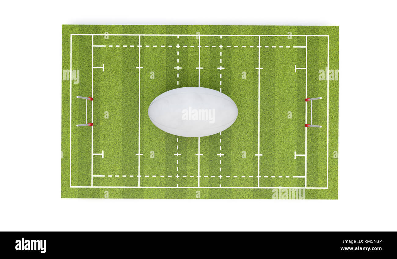 Rugby pitch with ball and goal posts. 3D Render Stock Photo - Alamy