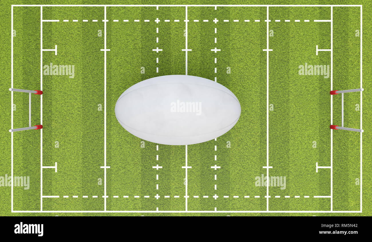 Rugby pitch with ball and goal posts. 3D Render Stock Photo - Alamy