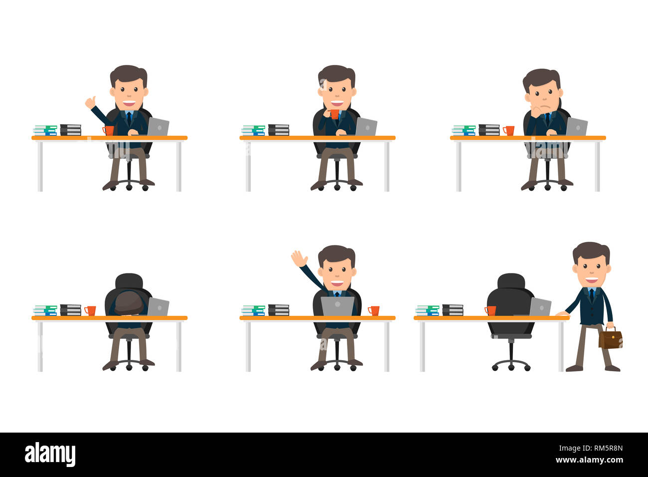 Collection set of Business man showing different gestures character vector design illustration ...