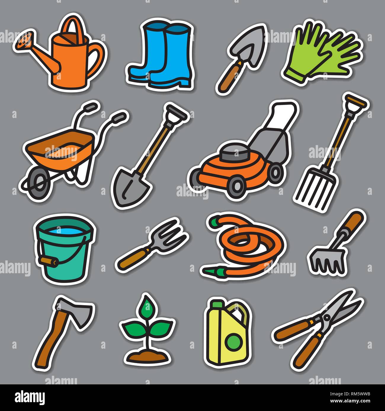 illustration of garden tools and equipment stickers set Stock Vector ...
