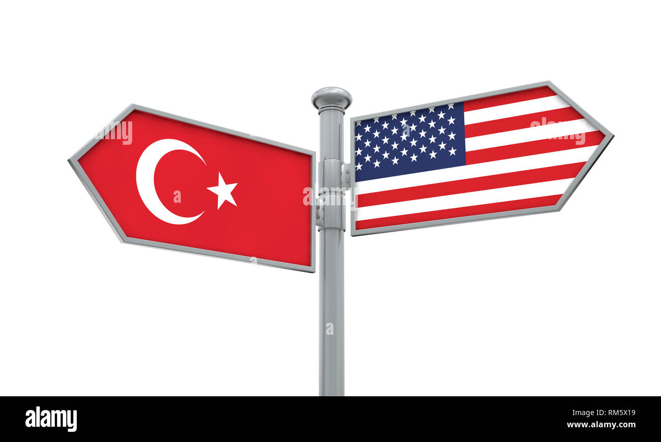 Turkey and America flag moving in different direction. 3D Rendering ...