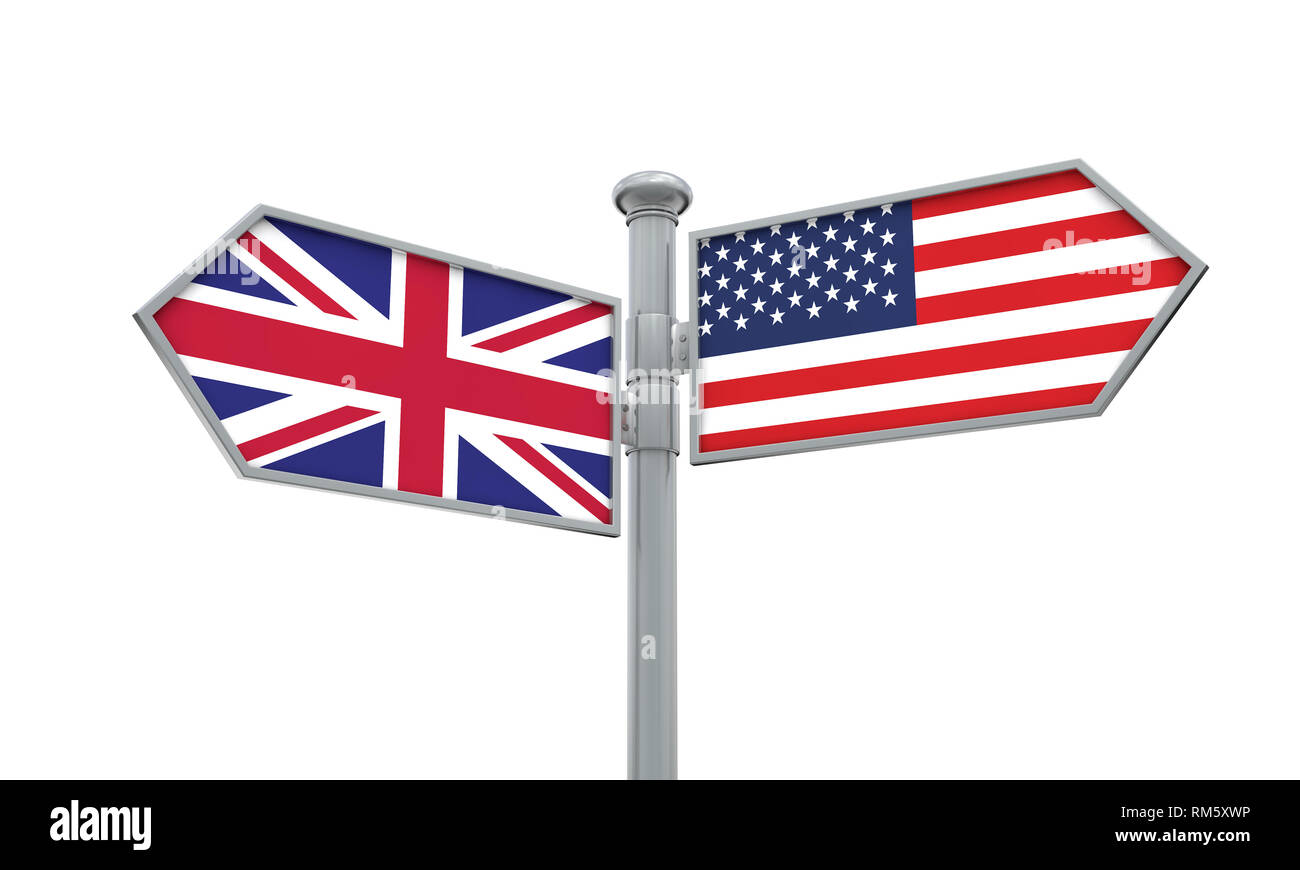 UK and America flag moving in different direction. 3D Rendering Stock ...