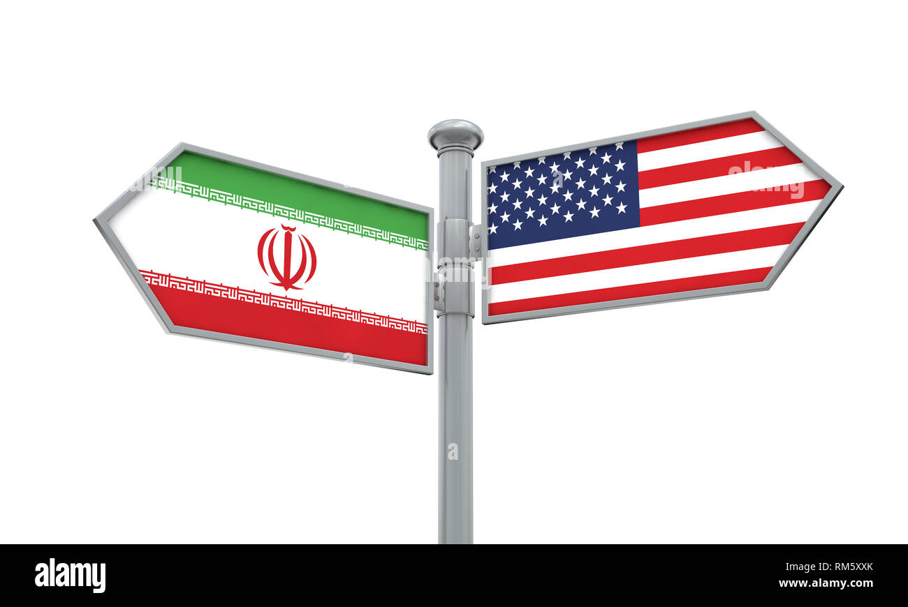 Iran and America flag moving in different direction. 3D Rendering Stock ...