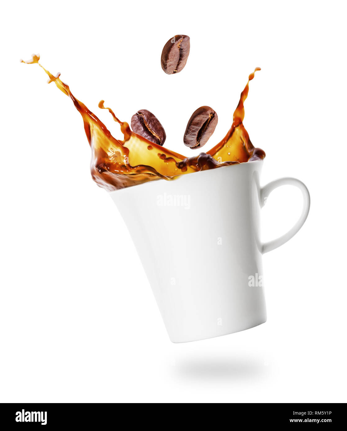 Coffee beans falling cup saucer hi-res stock photography and images - Alamy