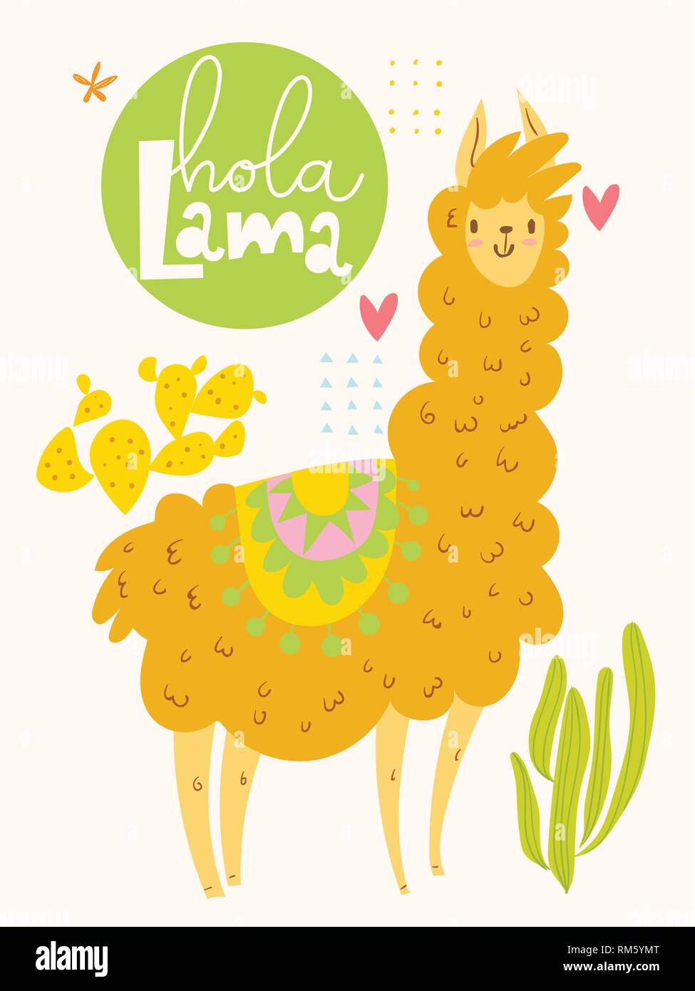 Vector poster or card with cute cartoon lama and cacti Stock Vector ...