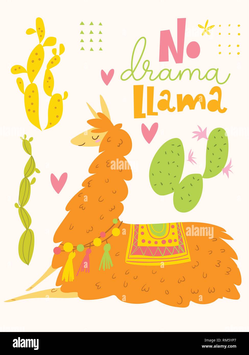 Vector poster or card with cute cartoon lama and cacti Stock Vector ...