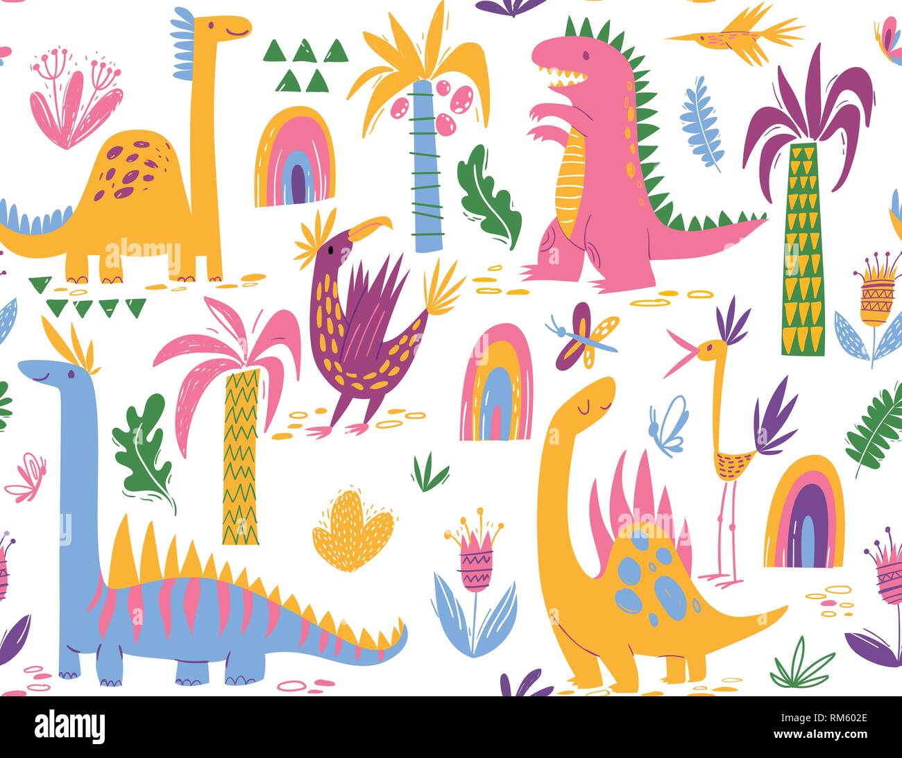 Cool Cute colorful seamless pattern with dinosaurs Stock Vector Image ...