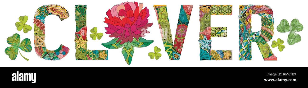 Word CLOVER. Vector decorative zentangle object Stock Vector Image ...