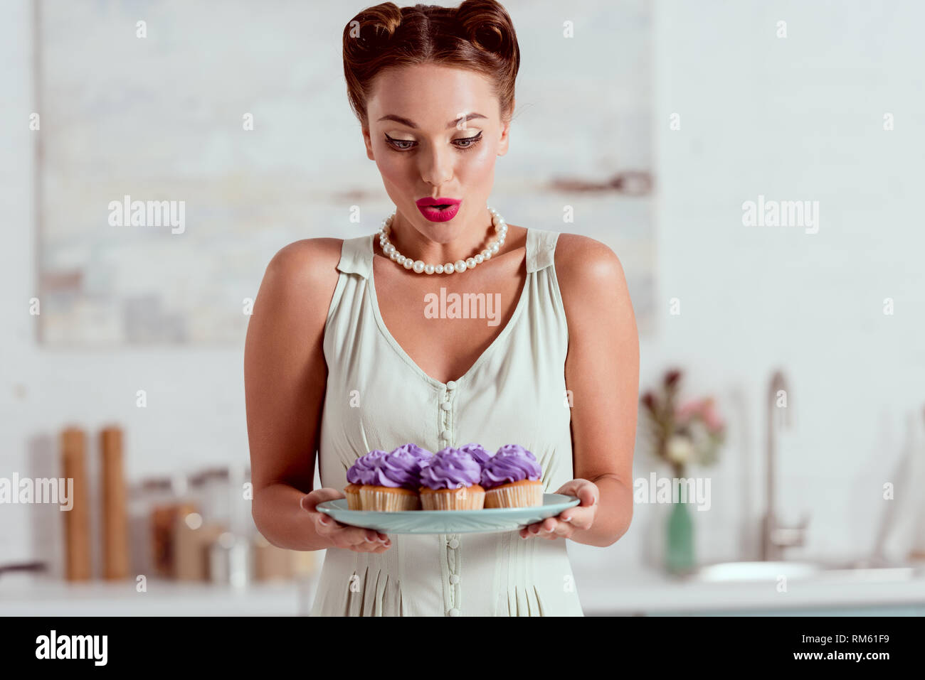 Woman bright red lips and cream hi-res stock photography and images - Alamy