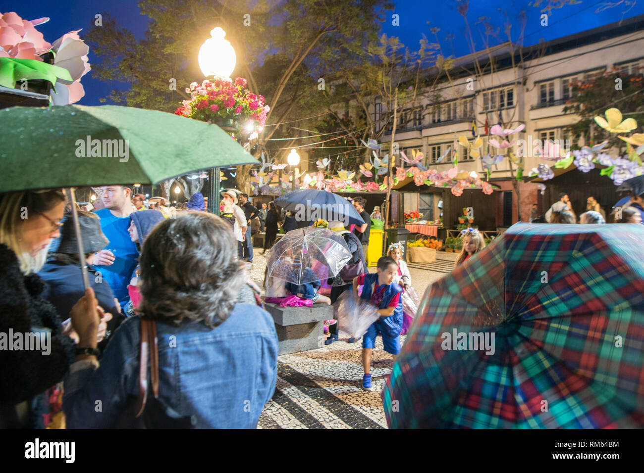 Rain at market street at the avenida Arriaga at the Festa da Flor or ...