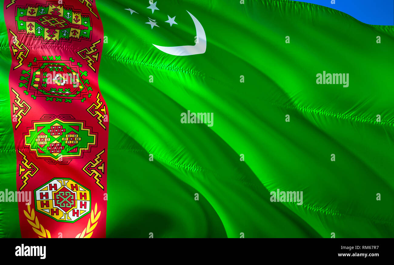 Flag of Turkmenistan. 3D Waving flag design. The national symbol of ...