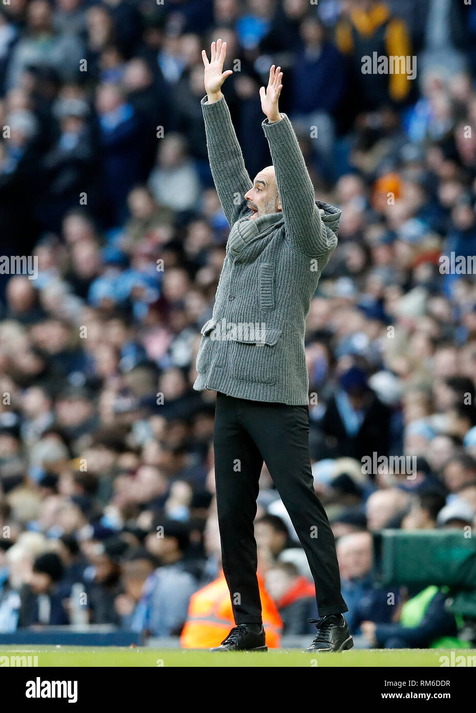 Manchester City manager Pep Guardiola gestures on the touchline Stock ...