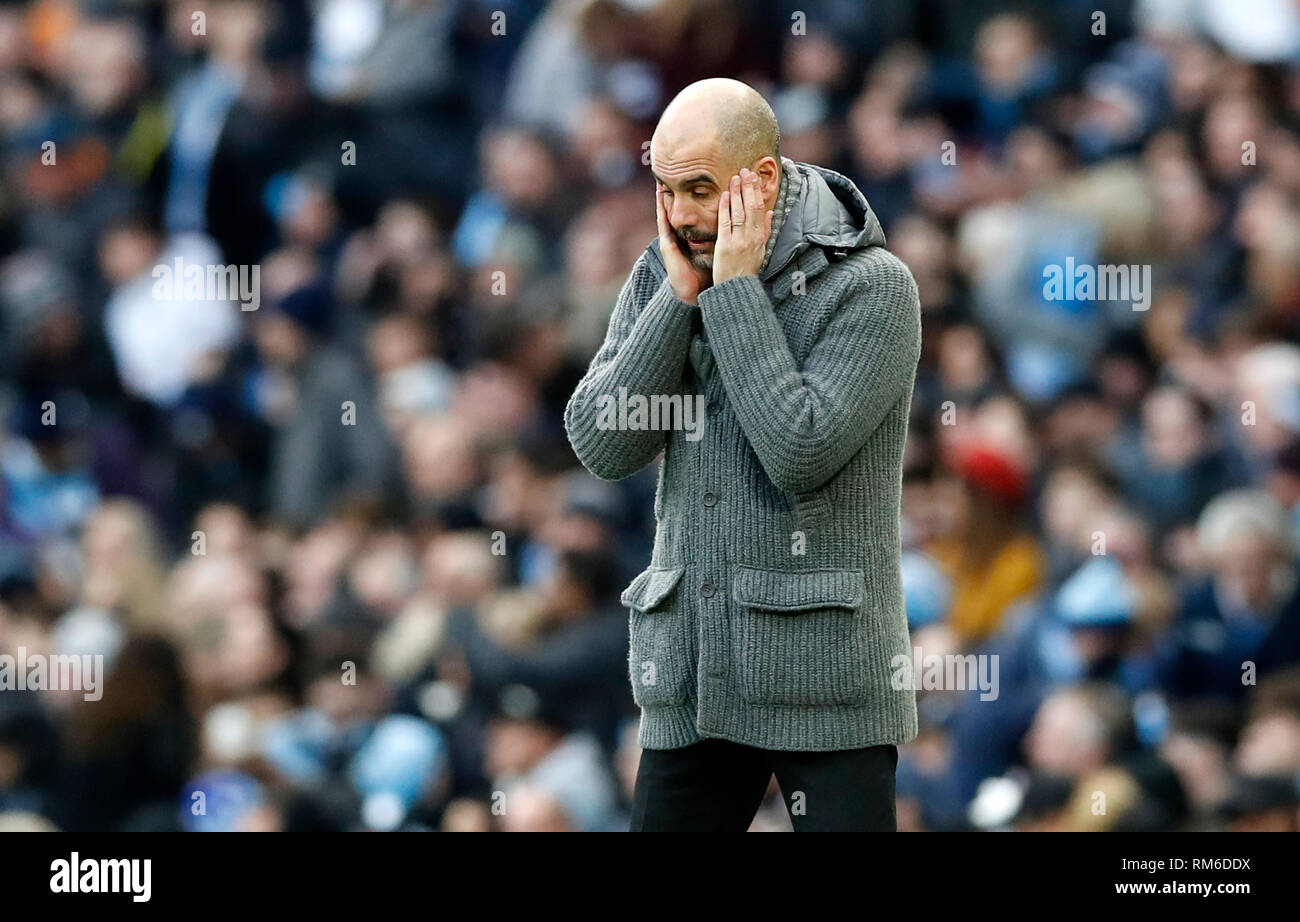 Manchester City manager Pep Guardiola gestures on the touchline Stock ...