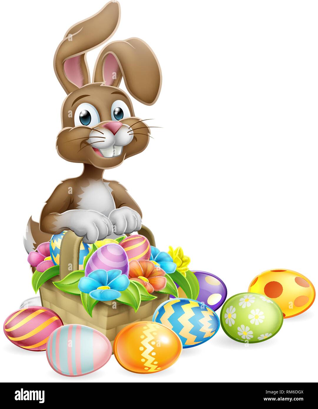 Easter Bunny Rabbit Eggs Hunt Basket Cartoon Stock Vector Image & Art ...