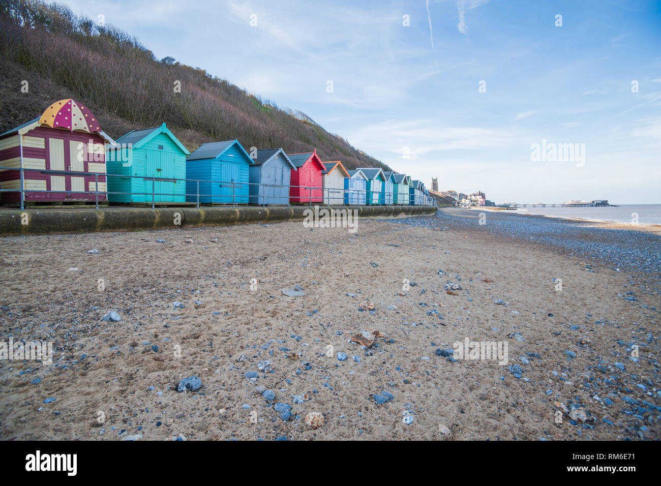 rows of beach huts on the seafront at cromer norfolk coast Stock Photo ...