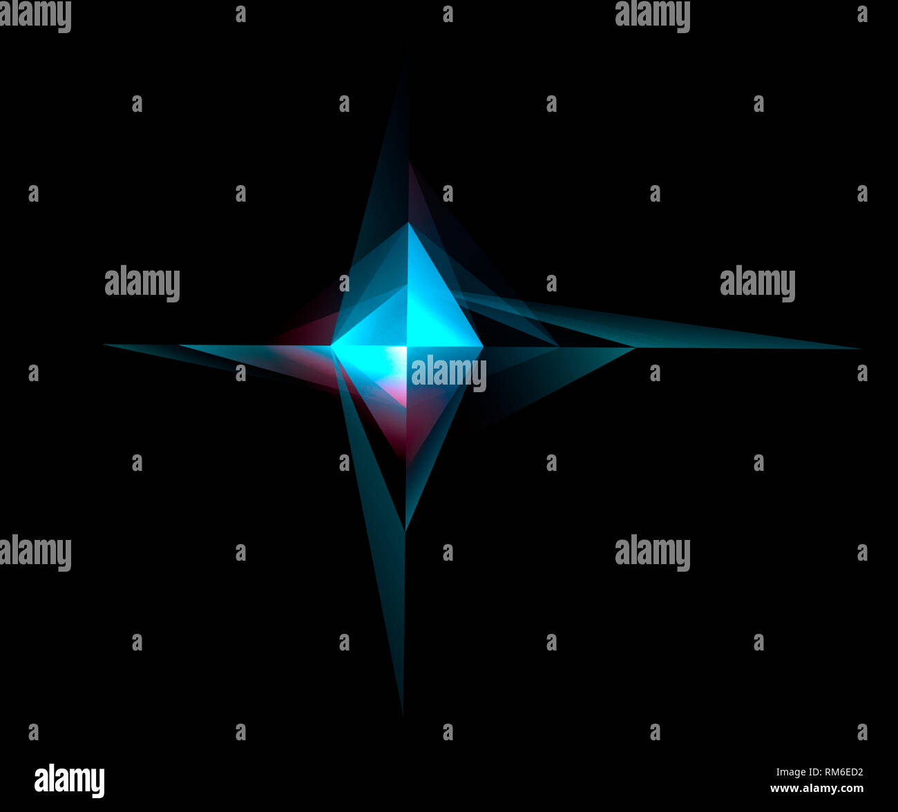 Glowing Four Point Symbol Isolated On Black Background Stock Photo - Alamy