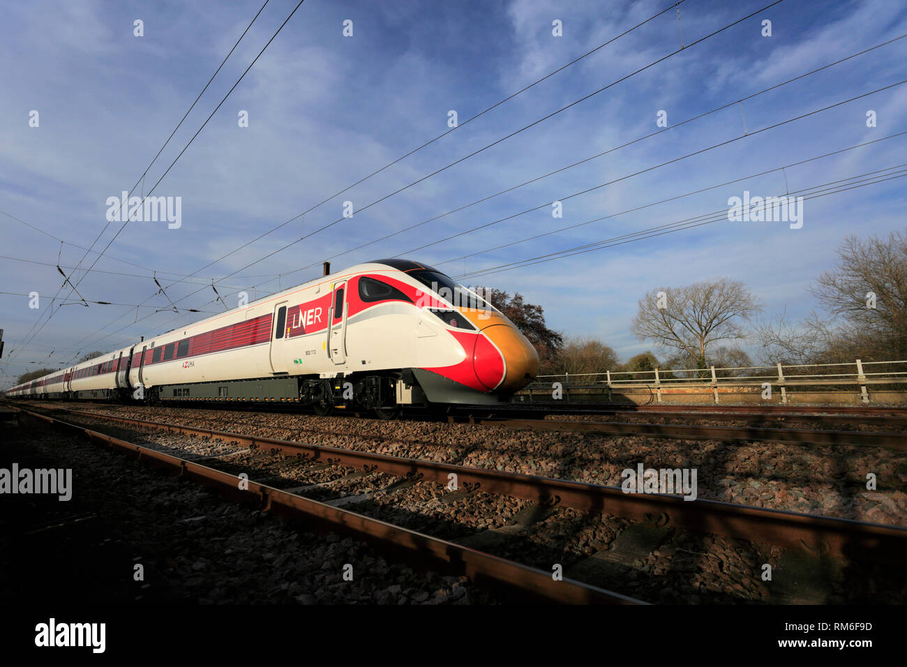 LNER Azuma train Class 800, Intercity Express Train, East Coast Main Line Railway, Peterborough ...